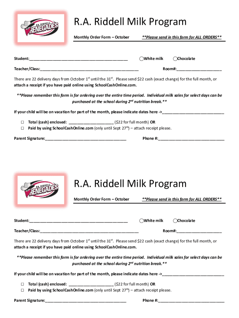 Fillable Online RA Riddell Milk Program Fax Email Print - pdfFiller