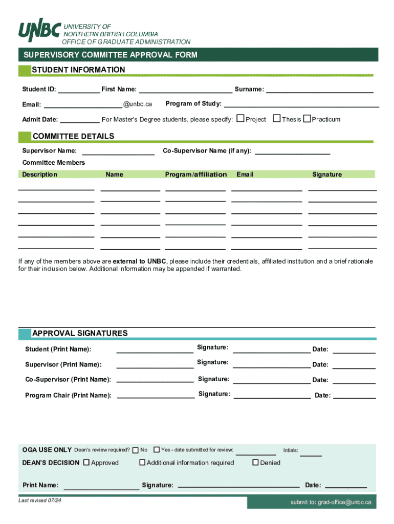 Fillable Online supervisory committee approval form - student information Fax Email Print ...