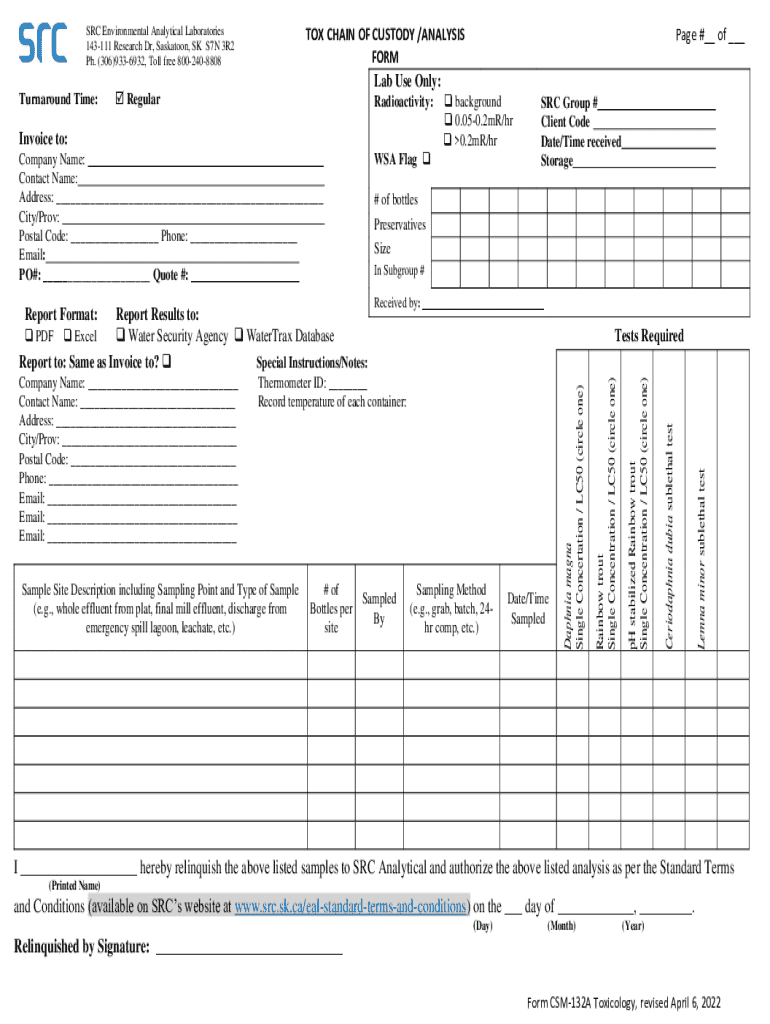 Fillable Online Toxicology Chain of Custody / Analysis Form Fax Email ...