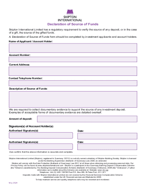 Fillable Online Declaration of Source of Funds for Skipton ...