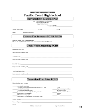 Fillable Online Pacific Coast High School Individualized Learning Plan ...