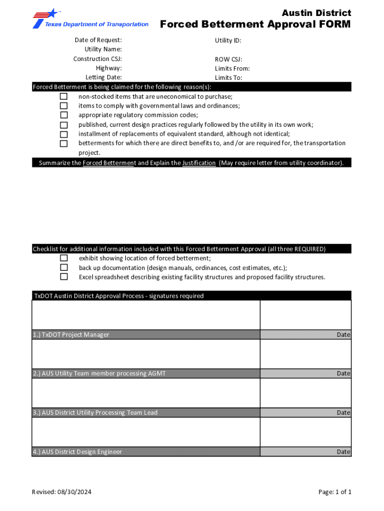Forced Betterment Approval FORM Austin District Forms: Fill out & sign online | DocHub