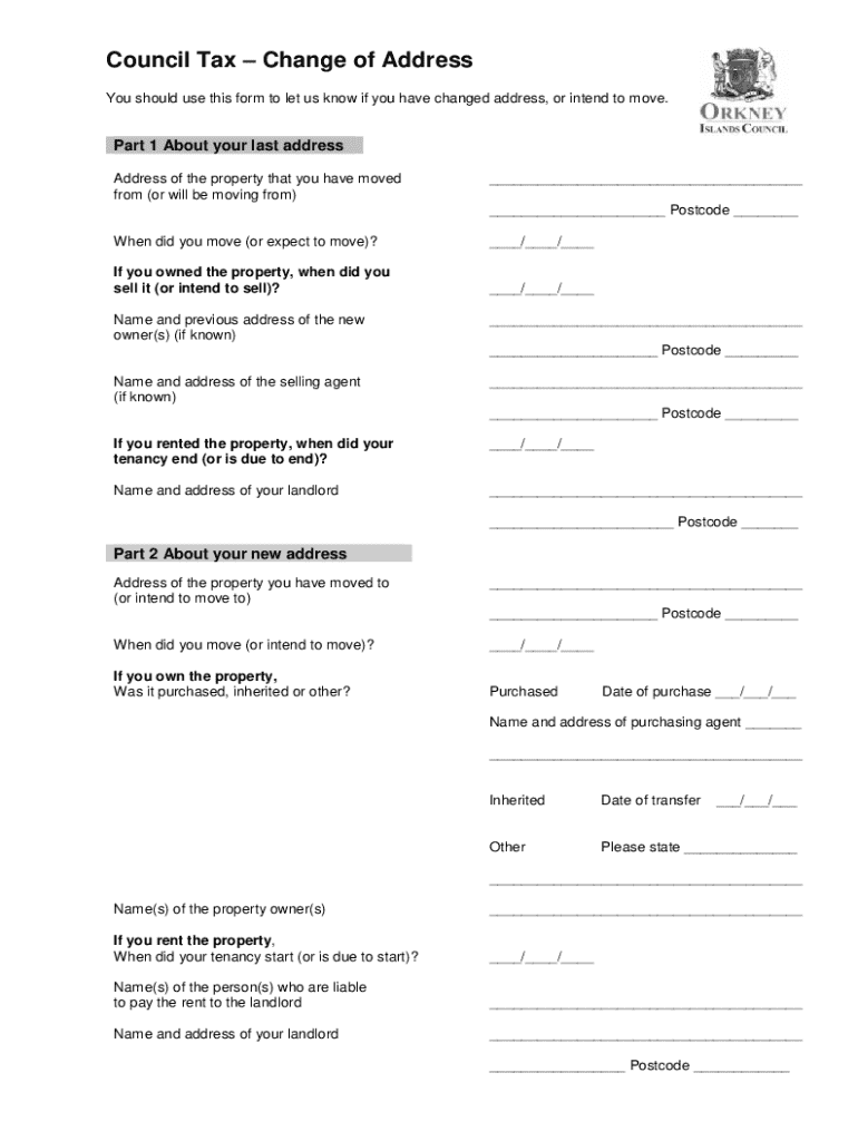Fillable Online Council Tax - Change of Address Form. Council Tax ...