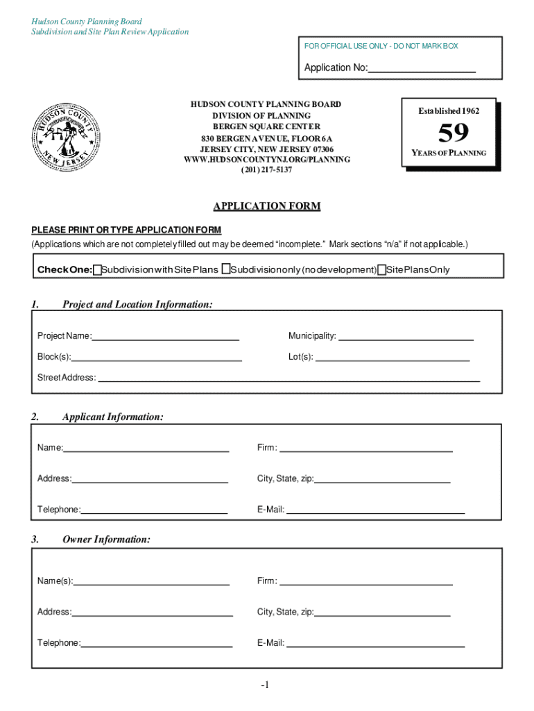 Fillable Online Hudson County Planning Board Subdivision and Site Plan Review Application Fax ...