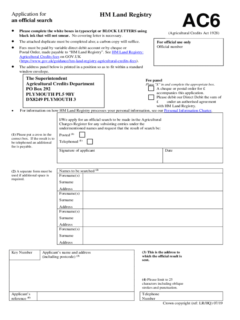 Fillable Online Official search: application (AC6) - GOV.UK Doc Template Fax Email Print - pdfFiller