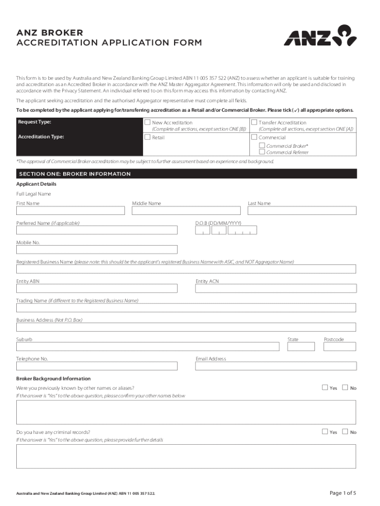 Fillable Online Anz Broker Accreditation Application Fax Email Print - pdfFiller