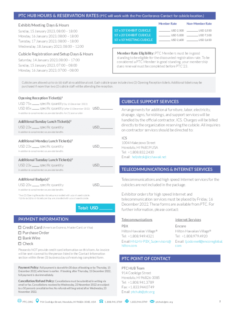 Fillable Online Ptc'23 Exhibit and Meeting Cubicle Order Form Fax Email ...