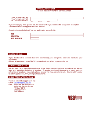 Fillable Online Application Form for Vsa Volunteer Service Fax Email ...