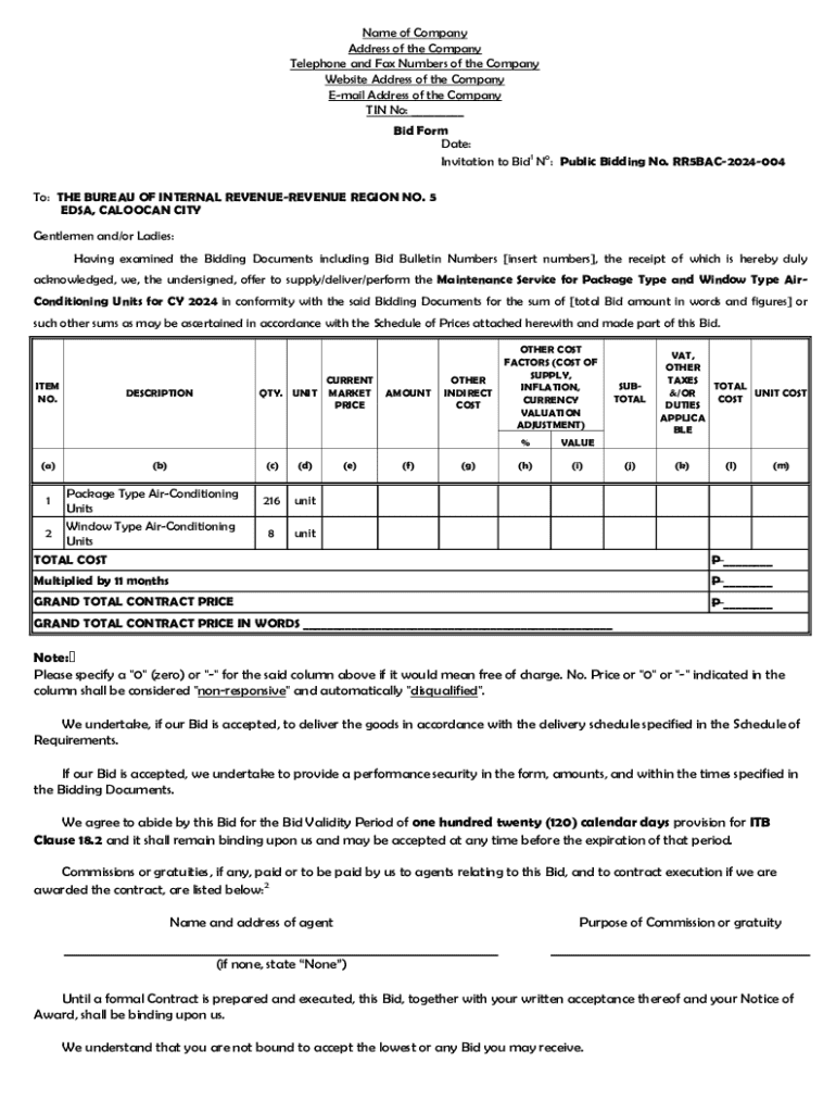 Fillable Online Invitation to Bid for Maintenance Service of Air ...