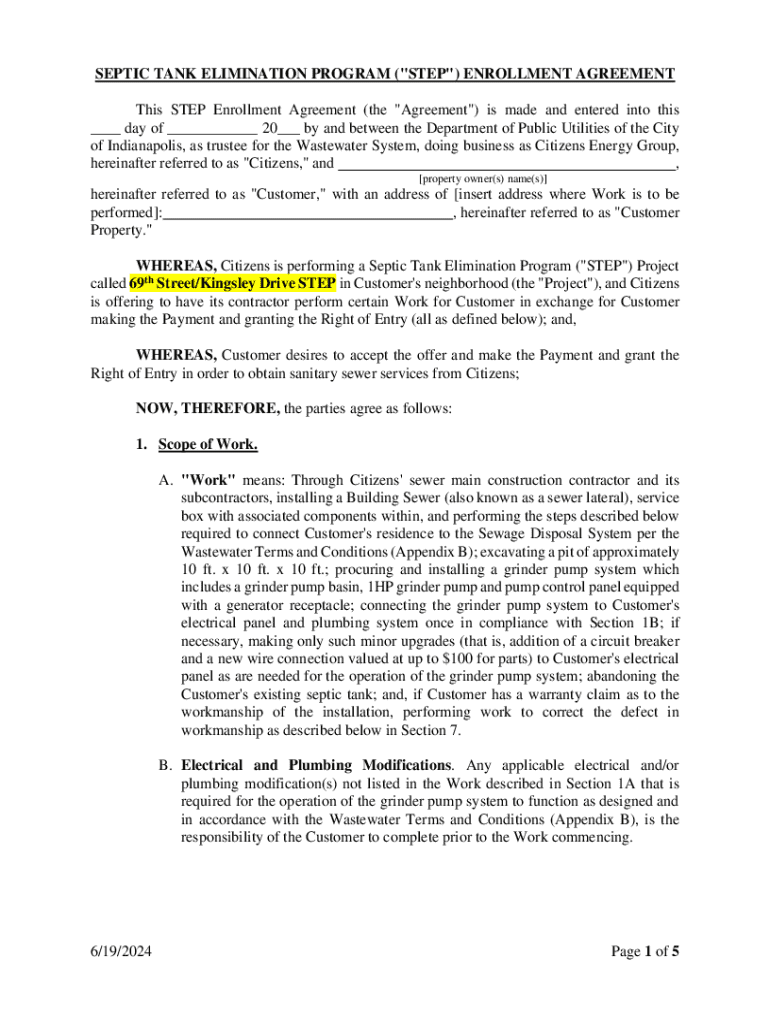 Fillable Online Septic Tank Elimination Program Enrollment Agreement ...