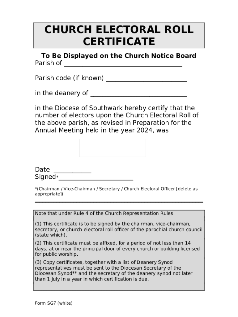 Church Electoral Roll Certificate - southwark anglican Doc Template ...
