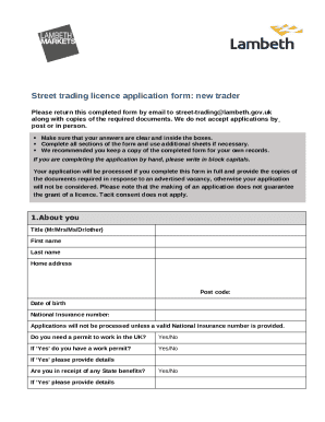 Street Trading Licence Application : New Trader Doc Template | pdfFiller