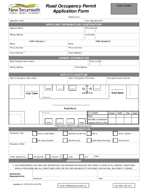 Fillable Online Road Occupancy Permit Application Fax Email Print ...