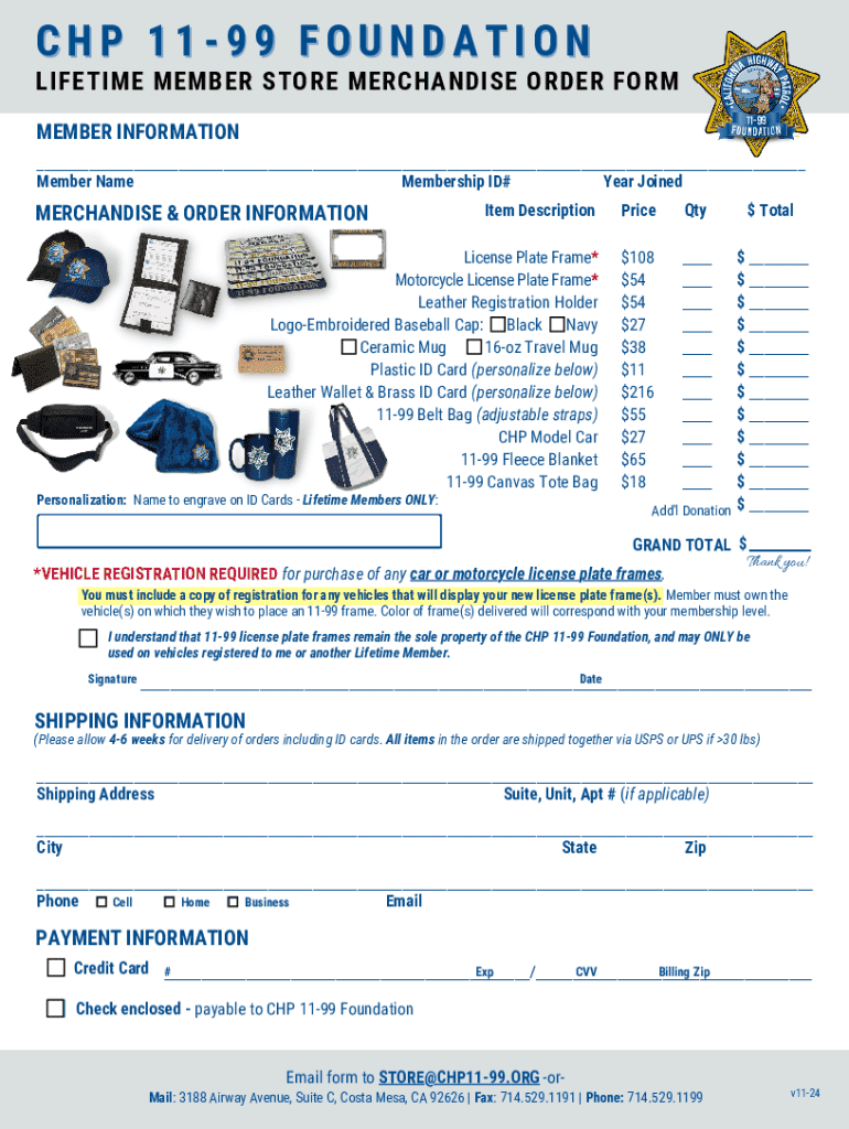 Fillable Online Chp 11-99 Foundation Merchandise Order Fax Email Print ...
