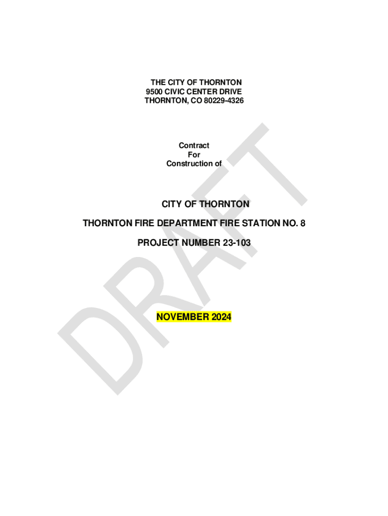 Fillable Online Contract for Construction of Thornton Fire Department ...