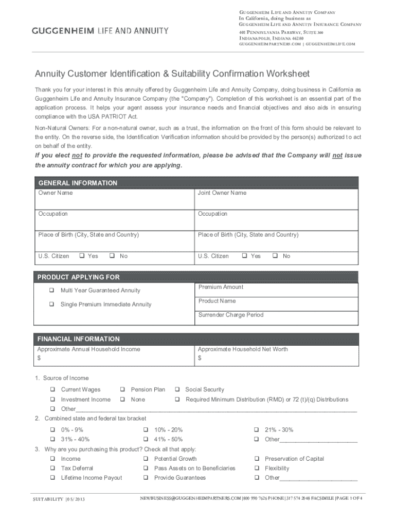Fillable Online Guggenheim Life and Annuity Insurance Company - Annuity ...