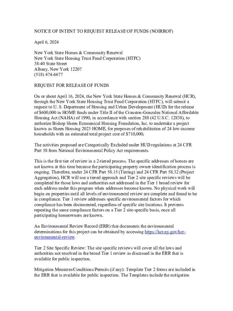 Fillable Online notice of intent to request release of funds and ...