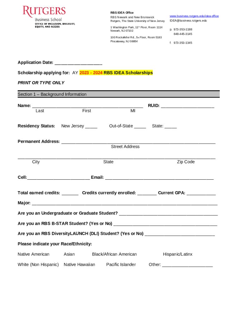 Rbs Idea Scholarship Application Doc Template | pdfFiller