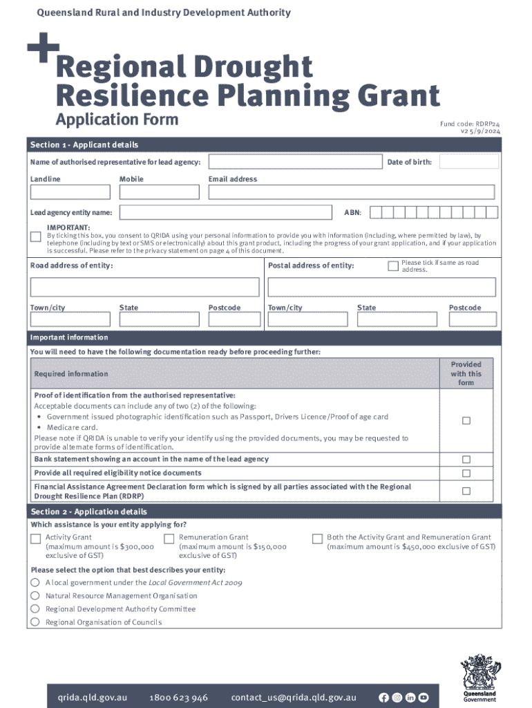 Fillable Online Queensland Rural and Industry Development Authority - Regional Drought ...