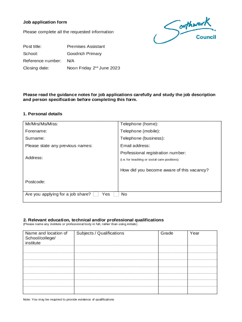 Job Application Doc Template | pdfFiller