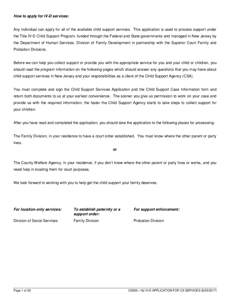 Fillable Online New Jersey Iv-d Application for Child Support Services ...