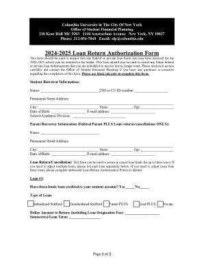 Fillable Online Loan Return Authorization for 2024-2025 Fax Email Print ...