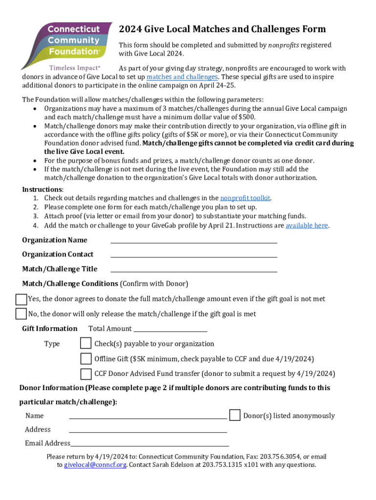 Fillable Online 2024 Give Local Matches and Challenges Fax Email Print - pdfFiller