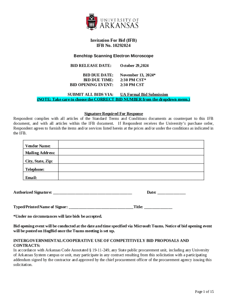 SUBJECT: INVITATION FOR BID (IFB) No. 102310 Doc Template | pdfFiller