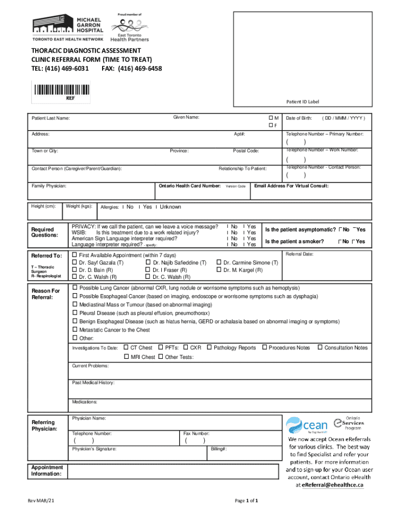 Fillable Online Thoracic Diagnostic Assessment Clinic Referral Fax Email Print - pdfFiller
