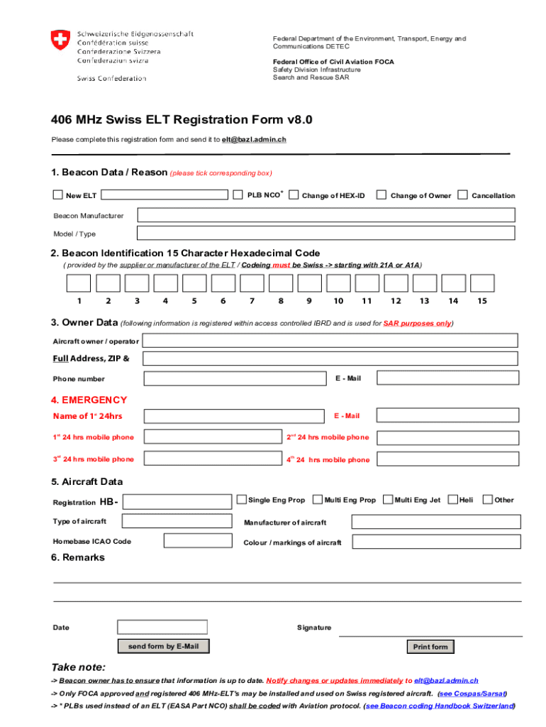 Fillable Online 406 Mhz Swiss Elt Registration Form Fax Email Print ...