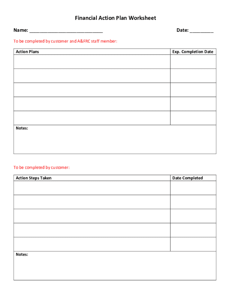 Fillable Online Project Reinvest: Financial Capability Action Plan ...