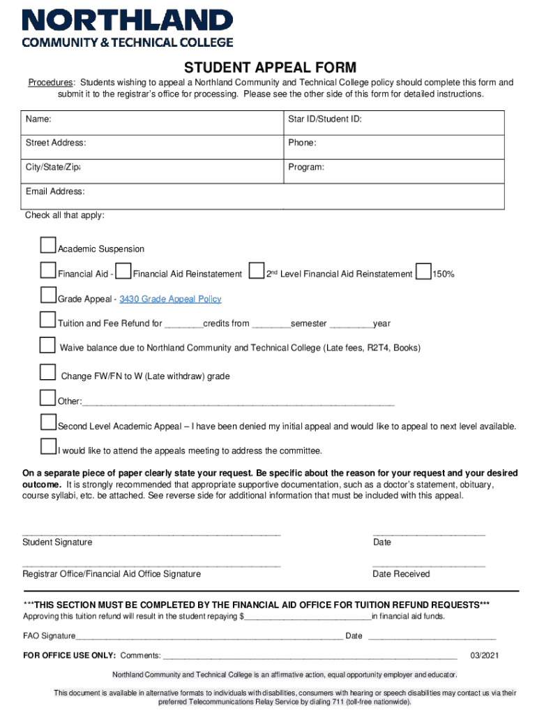 Fillable Online Student Appeal Procedures at Northland Community and ...