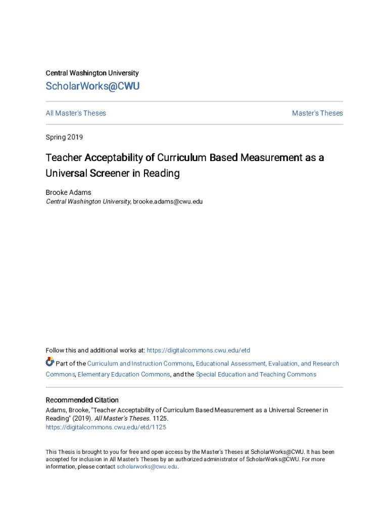 Fillable Online Teacher Acceptability of Curriculum Based Measurement ...