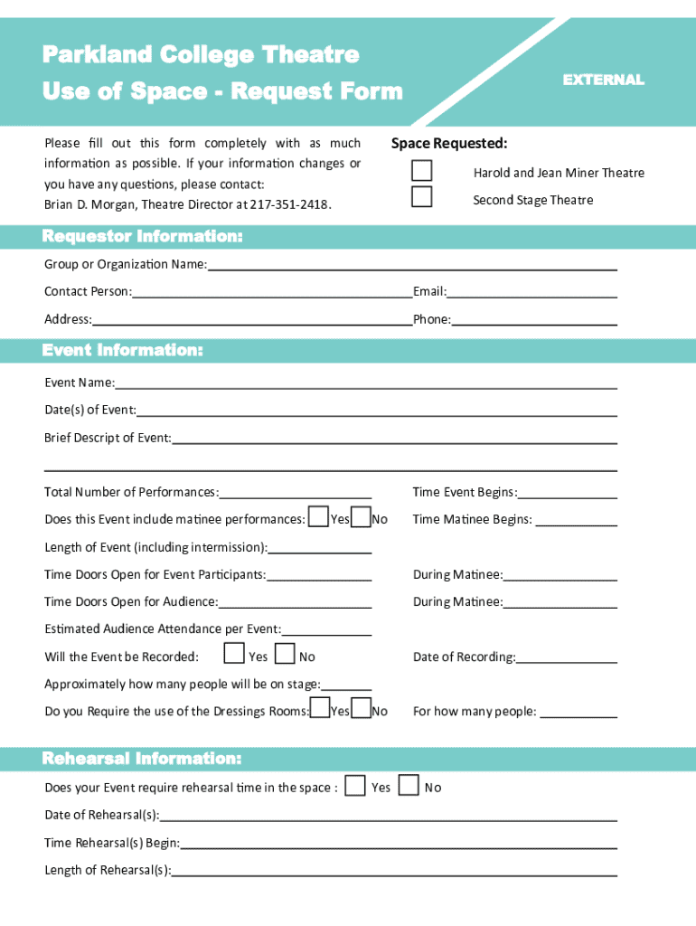 Fillable Online Parkland College Theatre Use of Space - Request Form ...