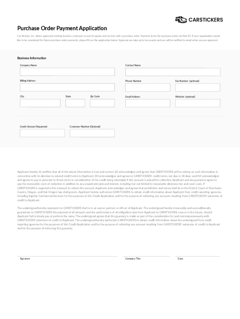 Fillable Online Purchase Order Payment Application Fax Email Print - pdfFiller
