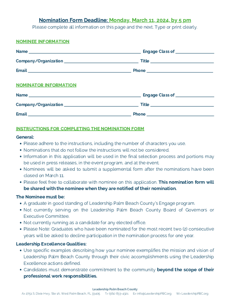 Fillable Online Leadership Excellence Award 2024: Call for Nominations ...