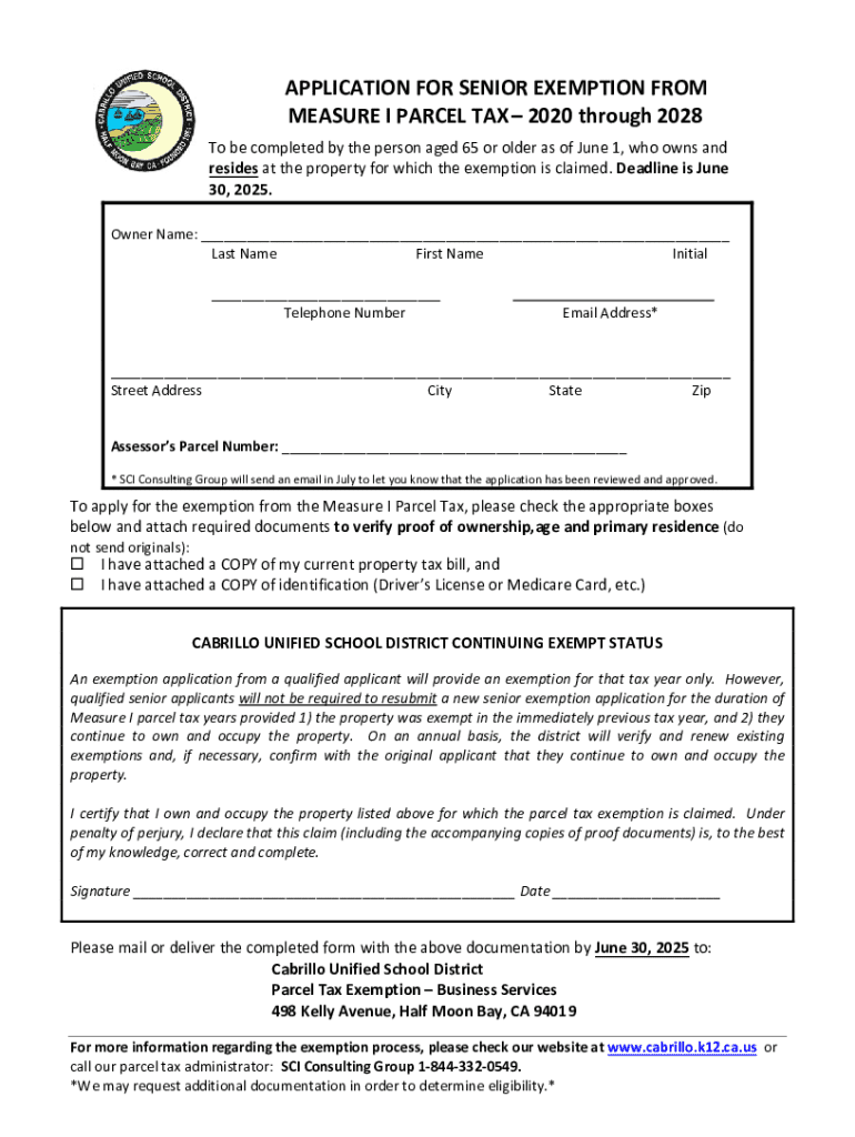 Fillable Online CABRILLO SENIOR EXEMPTION PARCEL TAX ... Fax Email ...