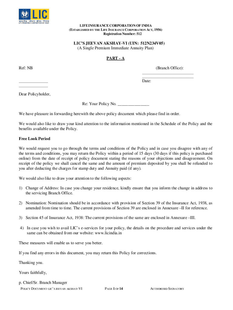 Fillable Online Pol Doc of Mod LIC\'s Jeevan Akshay VI with logo Fax Email Print - pdfFiller