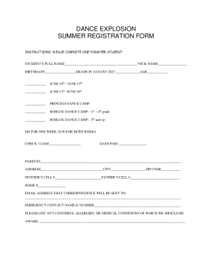 Fillable Online Dance Explosion Summer Registration Fax Email Print ...