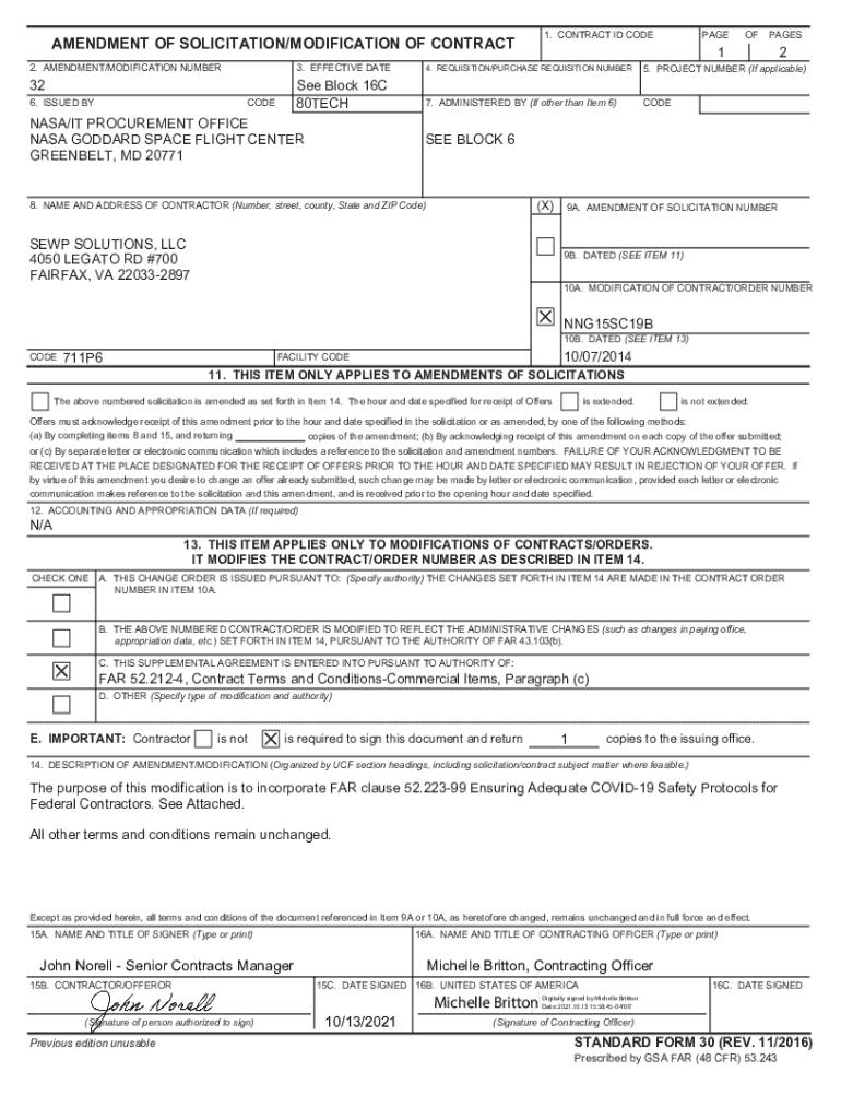 Fillable Online Amendment of Solicitation/modification of Contract Fax ...