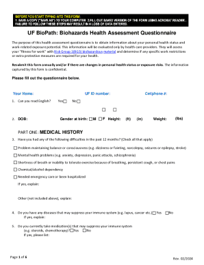 Fillable Online Biohazards Health Assessment Questionnaire Fax Email Print - pdfFiller
