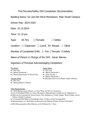 Fillable Online Fire and Tornado Drill Completion Report Fax Email Print - pdfFiller