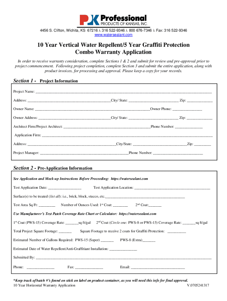 Fillable Online Warranty Application for Water Sealant Products Fax Email Print - pdfFiller