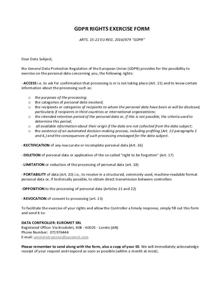 Fillable Online GDPR RIGHTS EXERCISE FORM Fax Email Print - pdfFiller