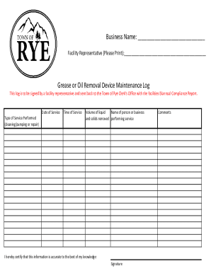 Fillable Online Grease or Oil Removal Device Maintenance Log Fax Email ...