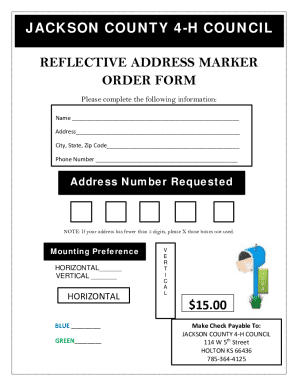 Fillable Online Jackson County 4-h Council Reflective Address Marker ...
