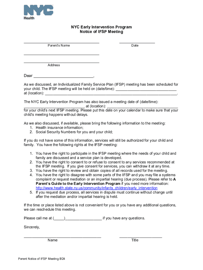Fillable Online NYC Early Intervention Program CONSENT TO RELEASE ...
