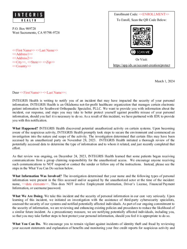 Fillable Online Integris Health Personal Information Security ...