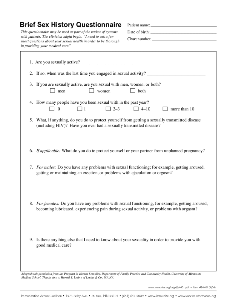 Fillable Online Fillable Online immunize Brief Sex History Questionnaire ... Fax Email Print ...