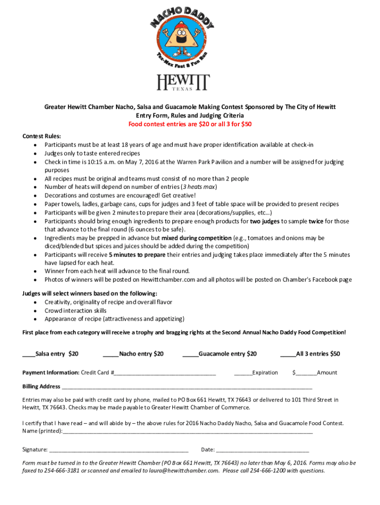 Fillable Online Greater Hewitt Chamber Nacho, Salsa and Guacamole ...